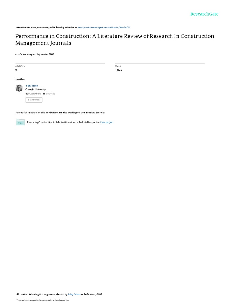 Performance in Construction: A Literature Review of Research in ...