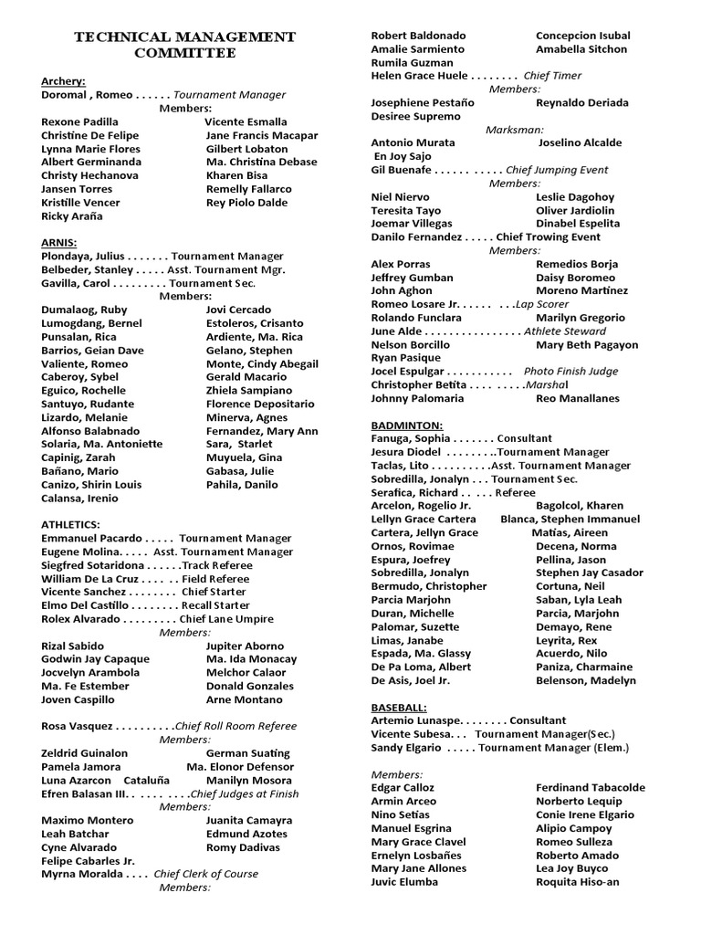 Technical Management Committee: Members | PDF | Sports
