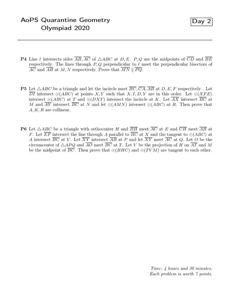 Aops Quarantine Geometry Olympiad 2020 Day 2 | PDF