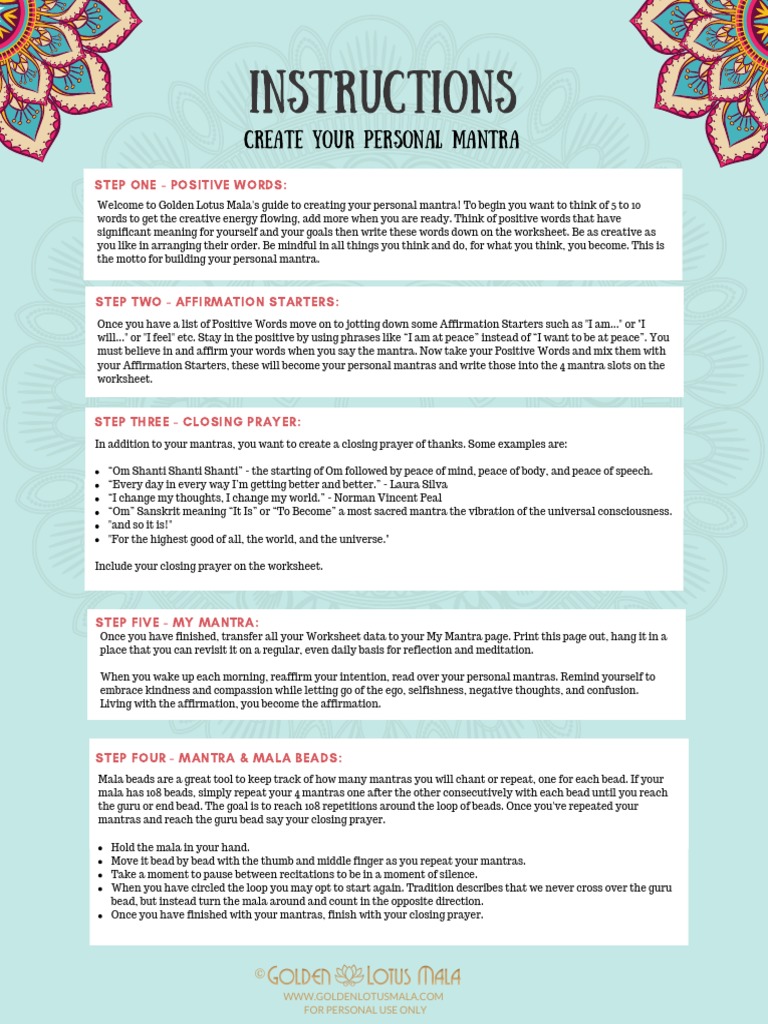 Instructions: Create Your Personal Mantra | PDF | Mantra | Prayer