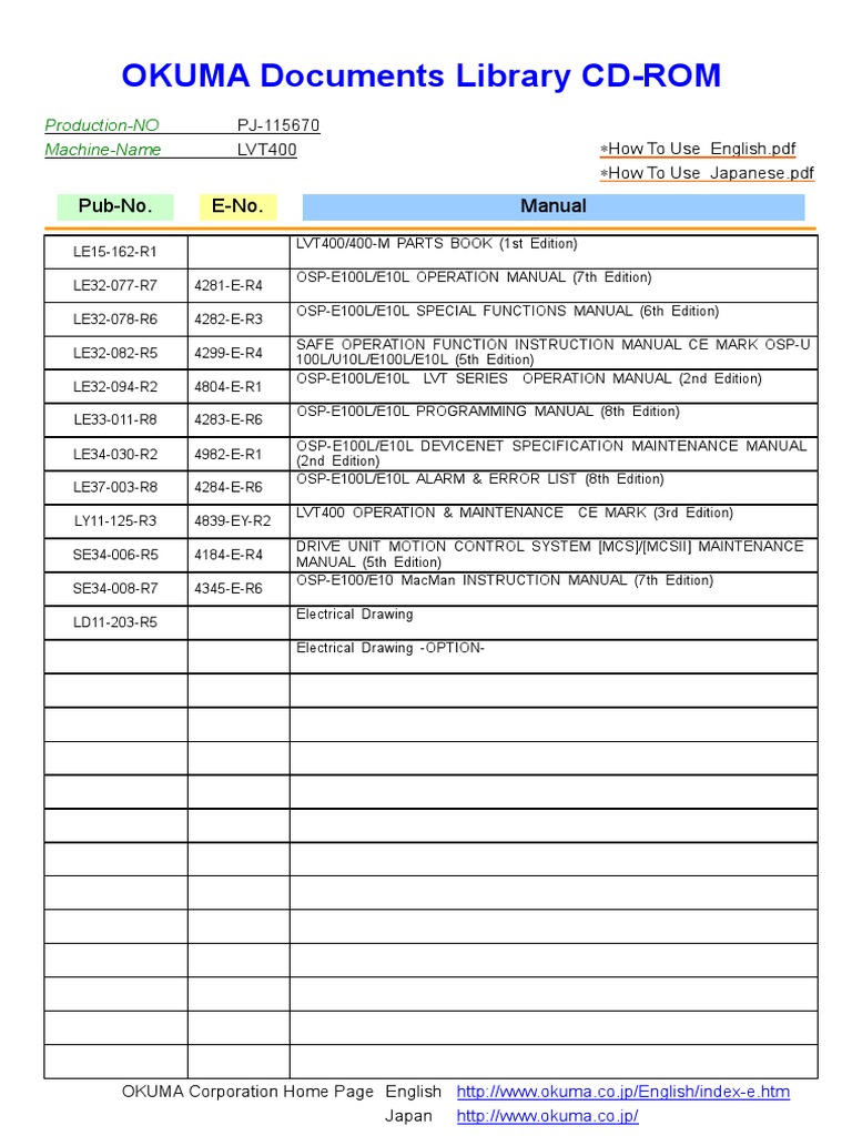 OKUMA Documents Library CD-ROM Manuals | PDF