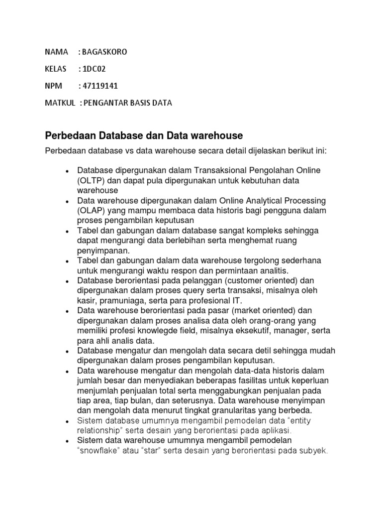 Perbedaan Database Dengan Data Warehouse | PDF | Komputer