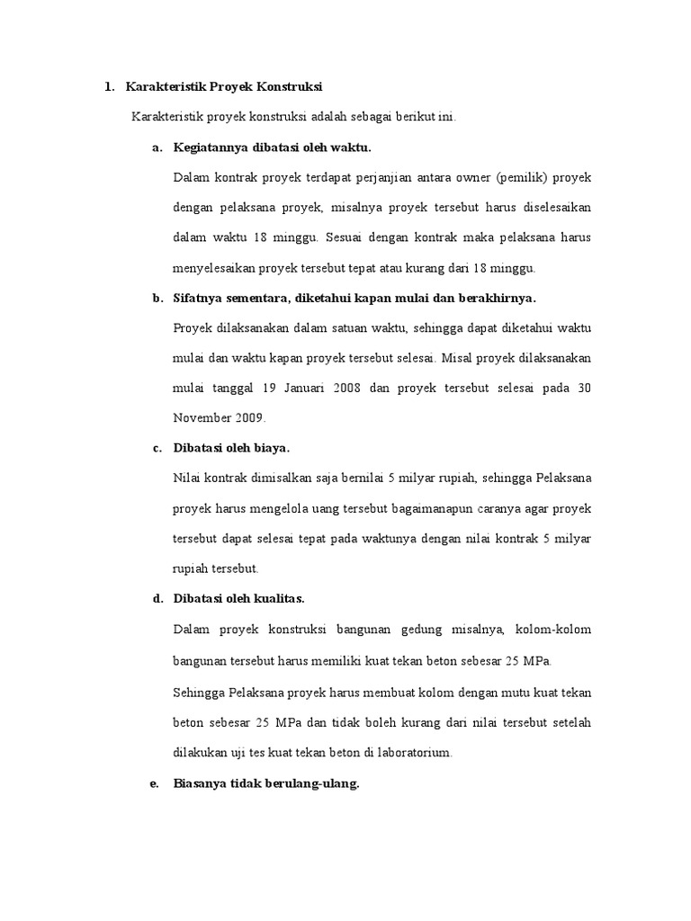 Karakteristik Proyek Konstruksi | PDF
