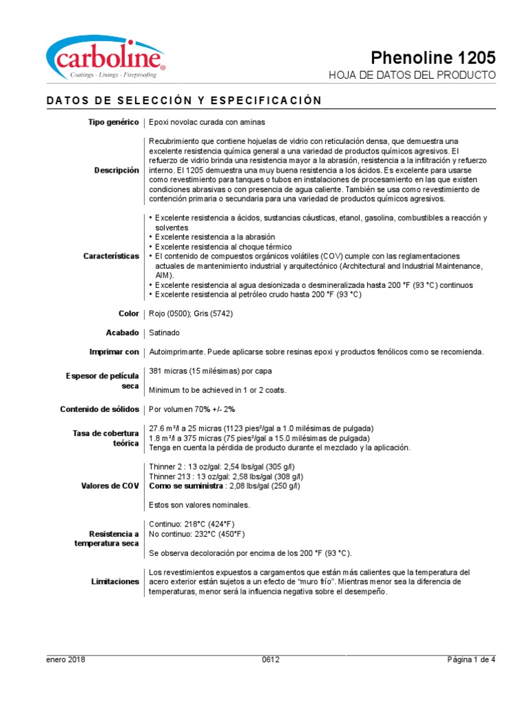 Phenoline 1205 PDS | PDF | Epoxy | Revestimiento