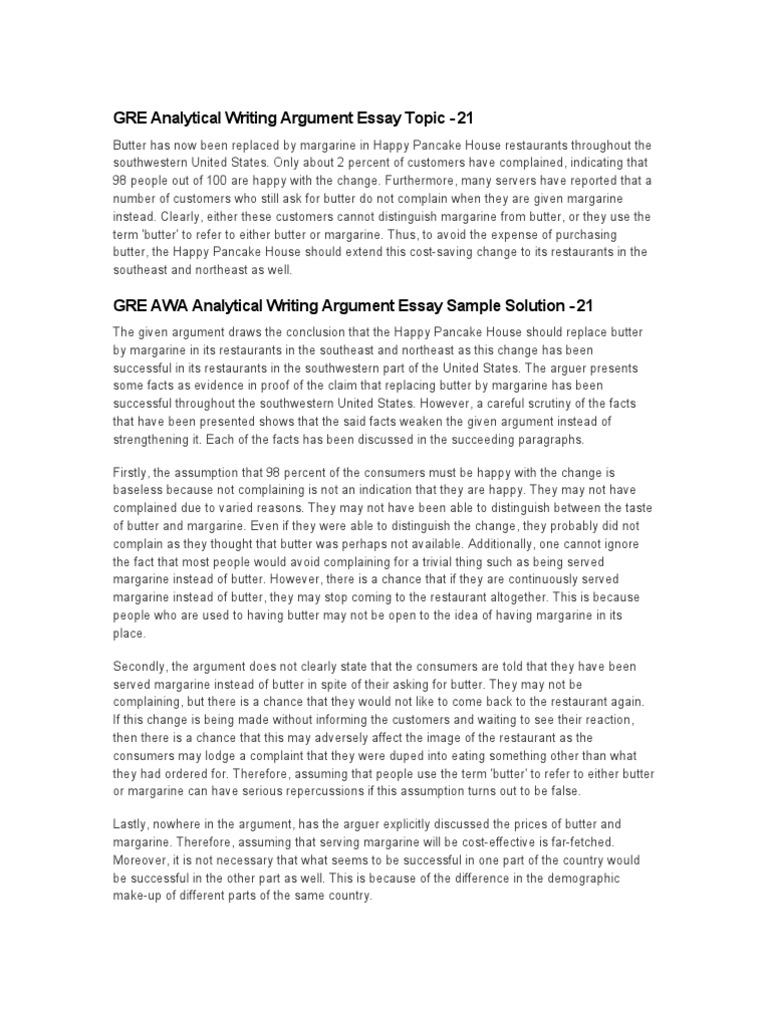 GRE Analytical Writing Argument Essay Topic21 | PDF | Essays