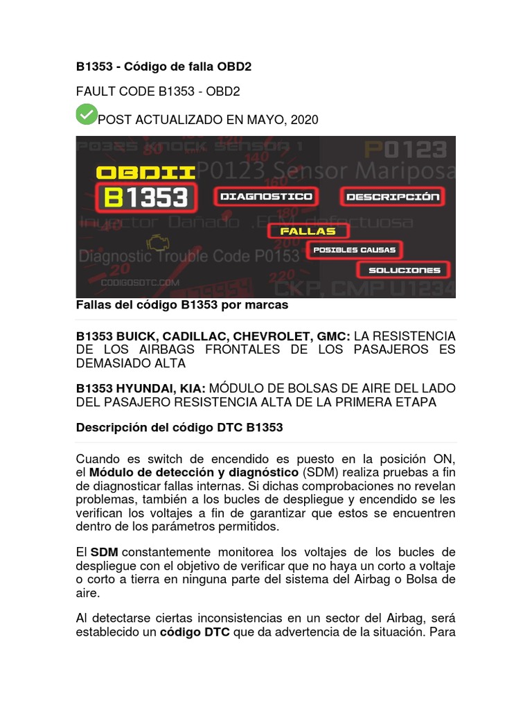 B1353 - Código de Falla OBD2 | PDF | Airbag | Science