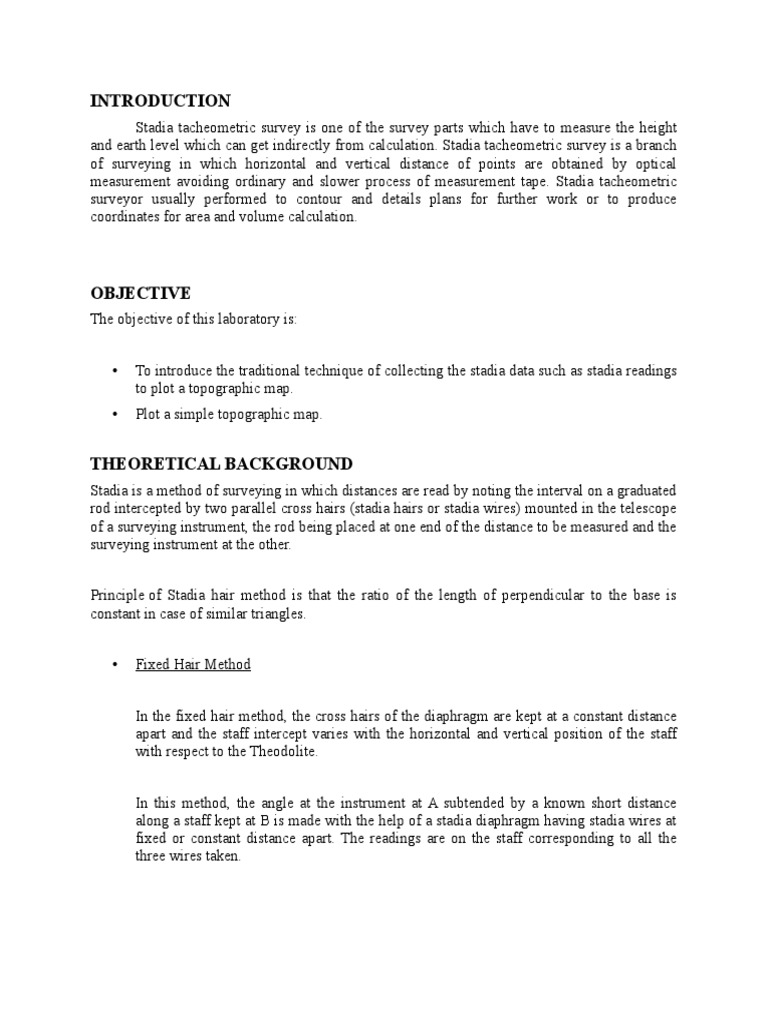 Stadia Survey Lab Report | PDF | Surveying | Applied And ...