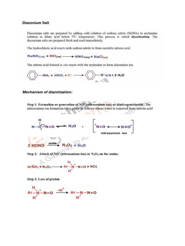 Mechanism of Diazotization Reaction | PDF