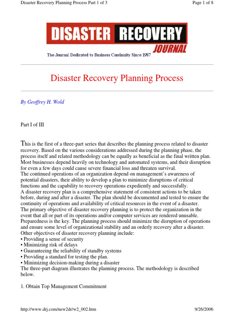 Disater Recovery Part I of III | PDF | Disaster Recovery | Risk Assessment