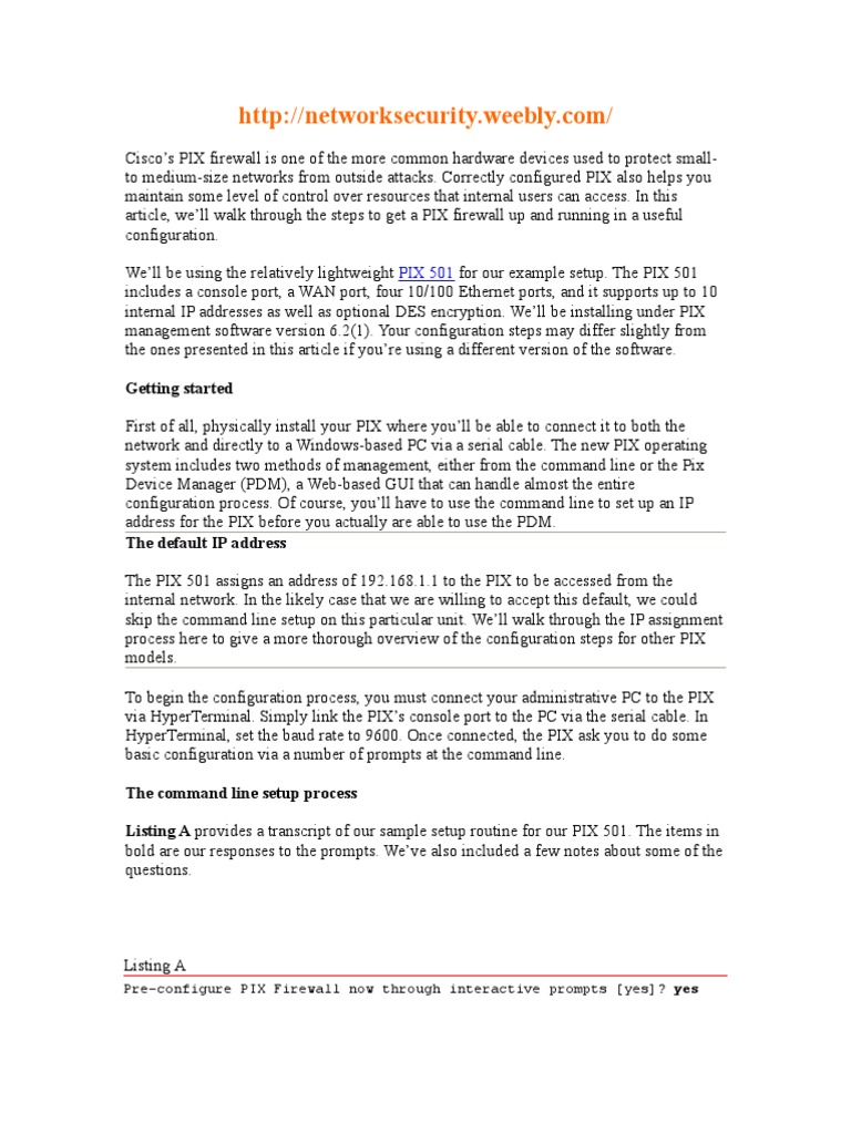 PIX Configuration With PDM | PDF | Ip Address | Computer Network