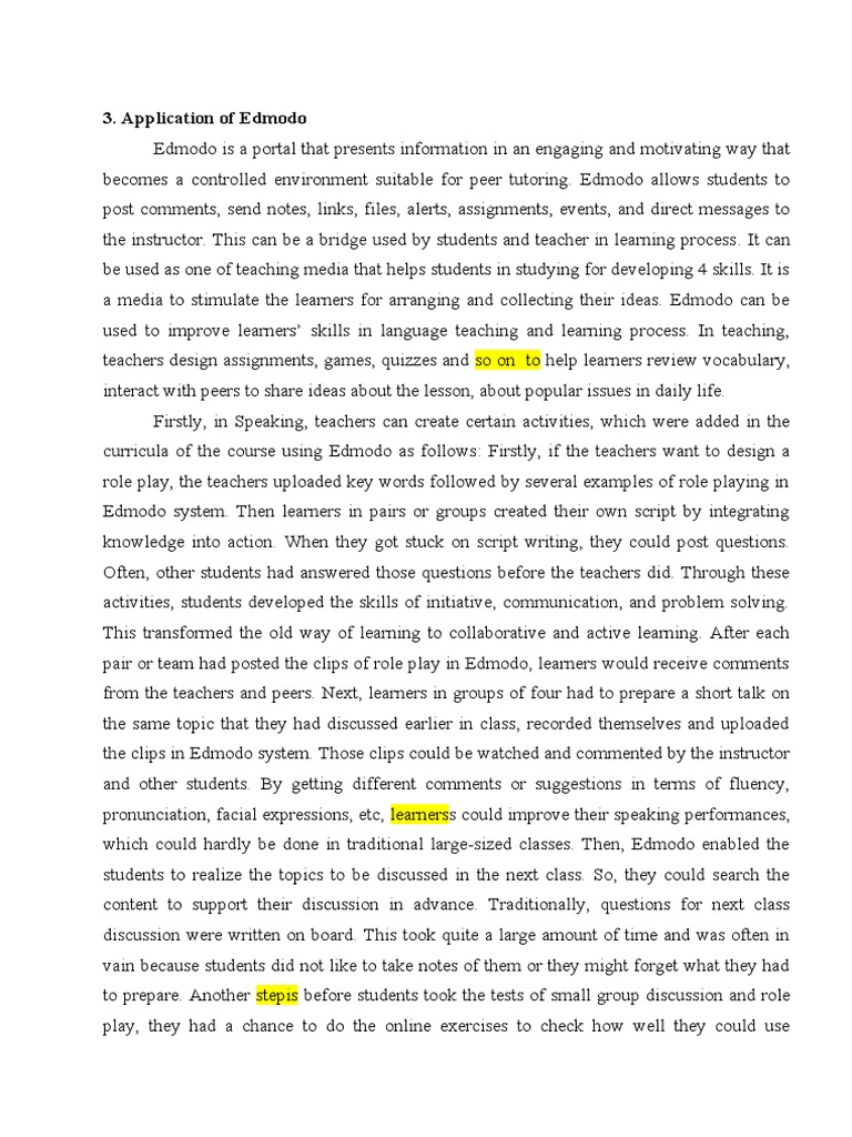 Application of Edmodo | PDF | Reading Comprehension | Education Theory