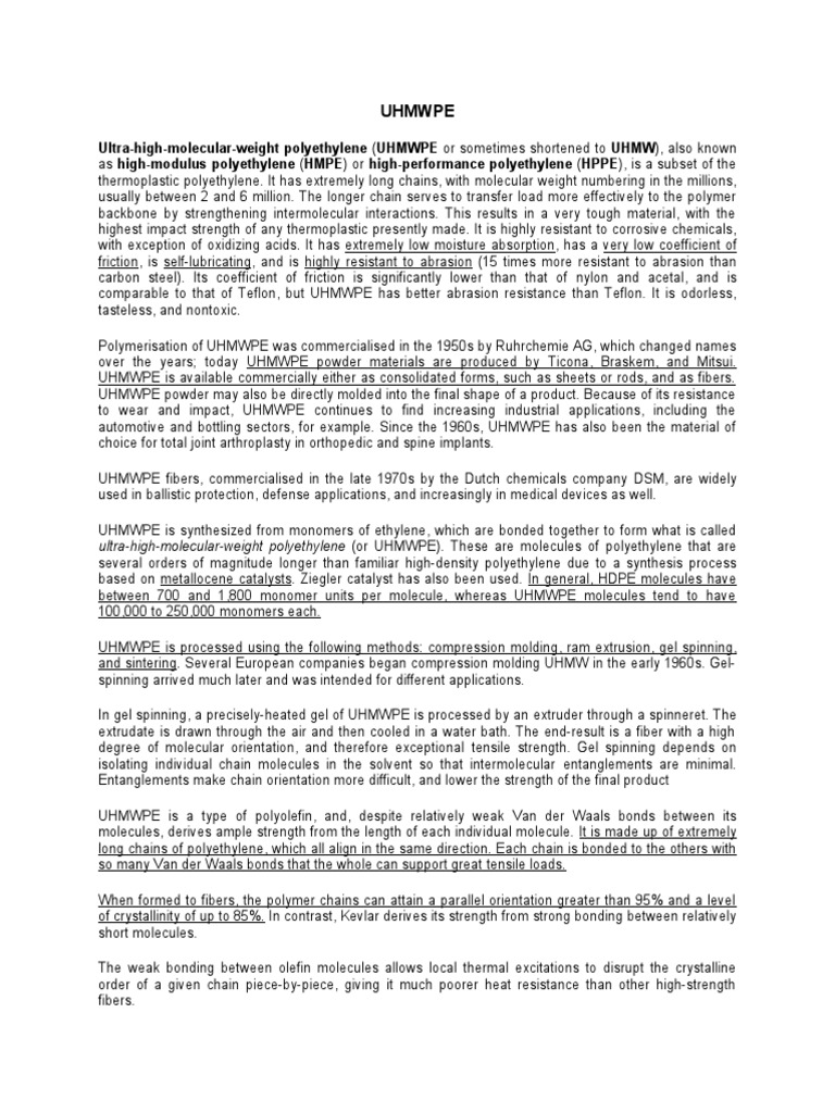 Uhmwpe: Ultra-High-Molecular-Weight Polyethylene (UHMWPE or Sometimes ...