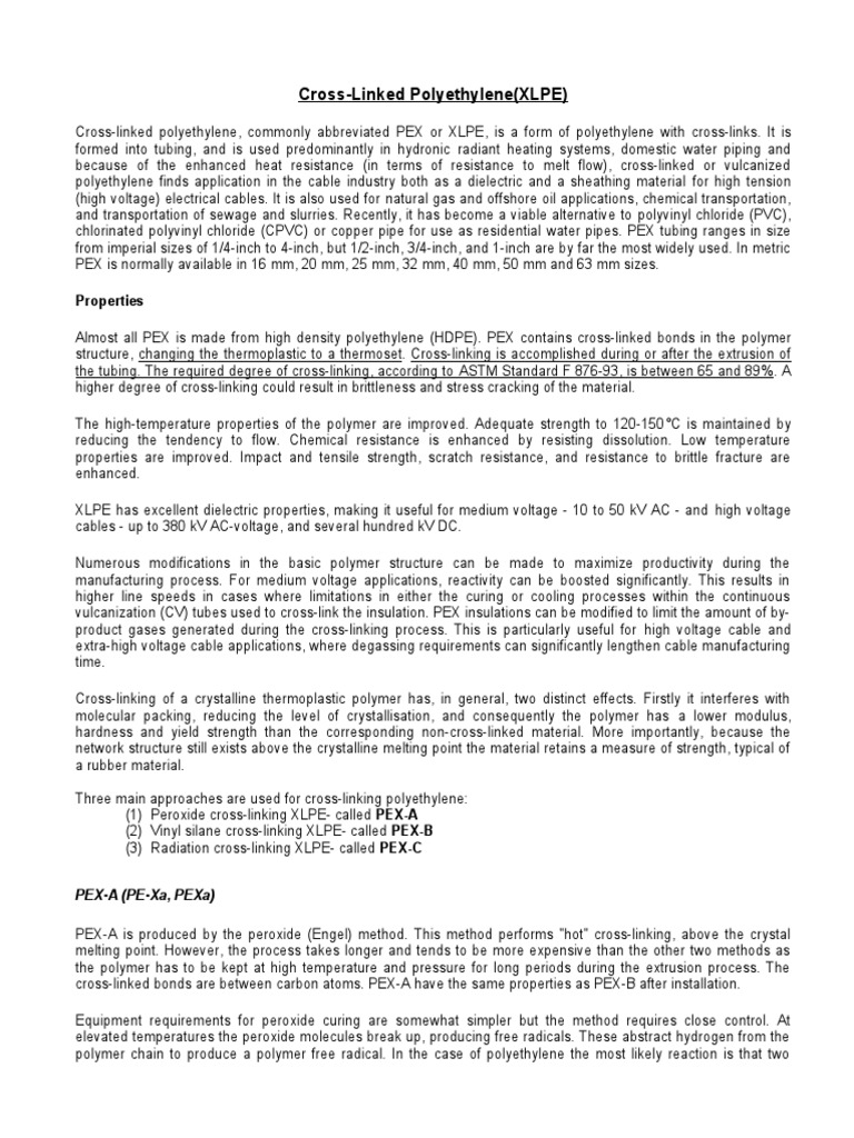 Cross-Linked Polyethylene (XLPE) : Properties | Download Free PDF ...