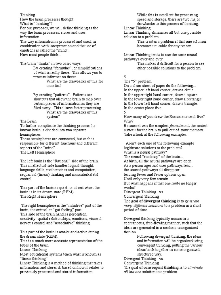 How the Brain Processes Thought Through Linear and Lateral Thinking ...