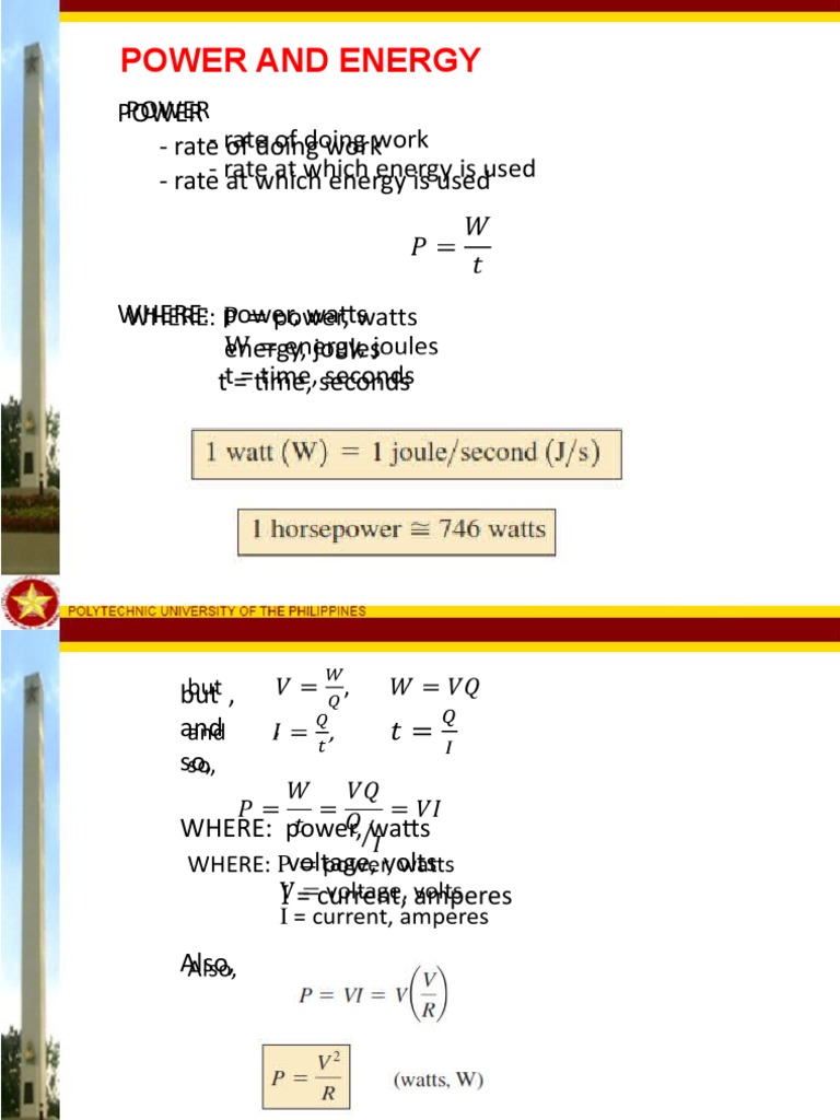 Power and Energy: Power - Rate of Doing Work - Rate at Which Energy Is ...