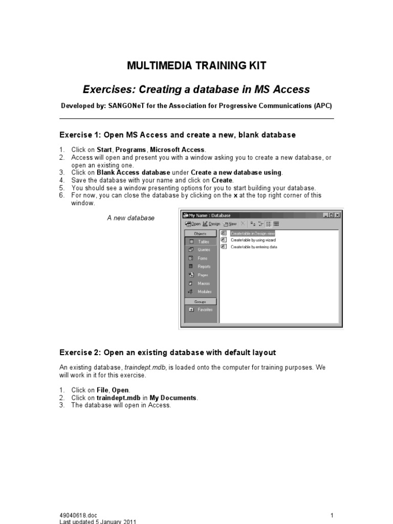 MMTK Access1 Exercises | PDF | Microsoft Access | Databases