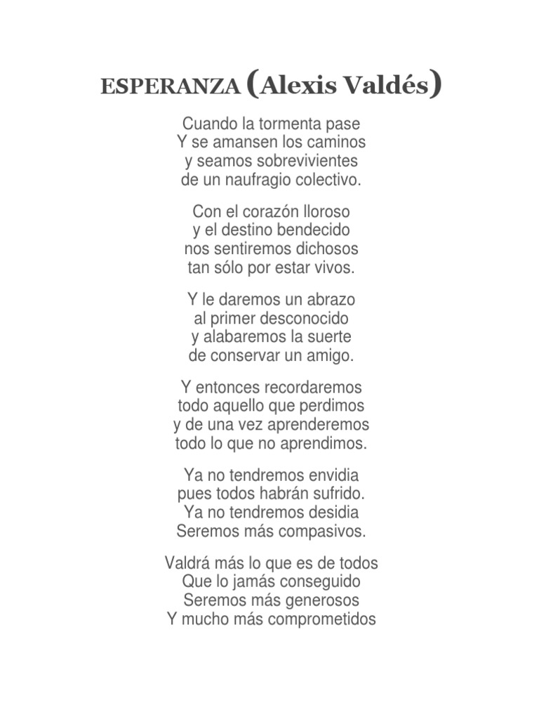 Poema De Esperanza De Alexis Valdés Pdf Poesía