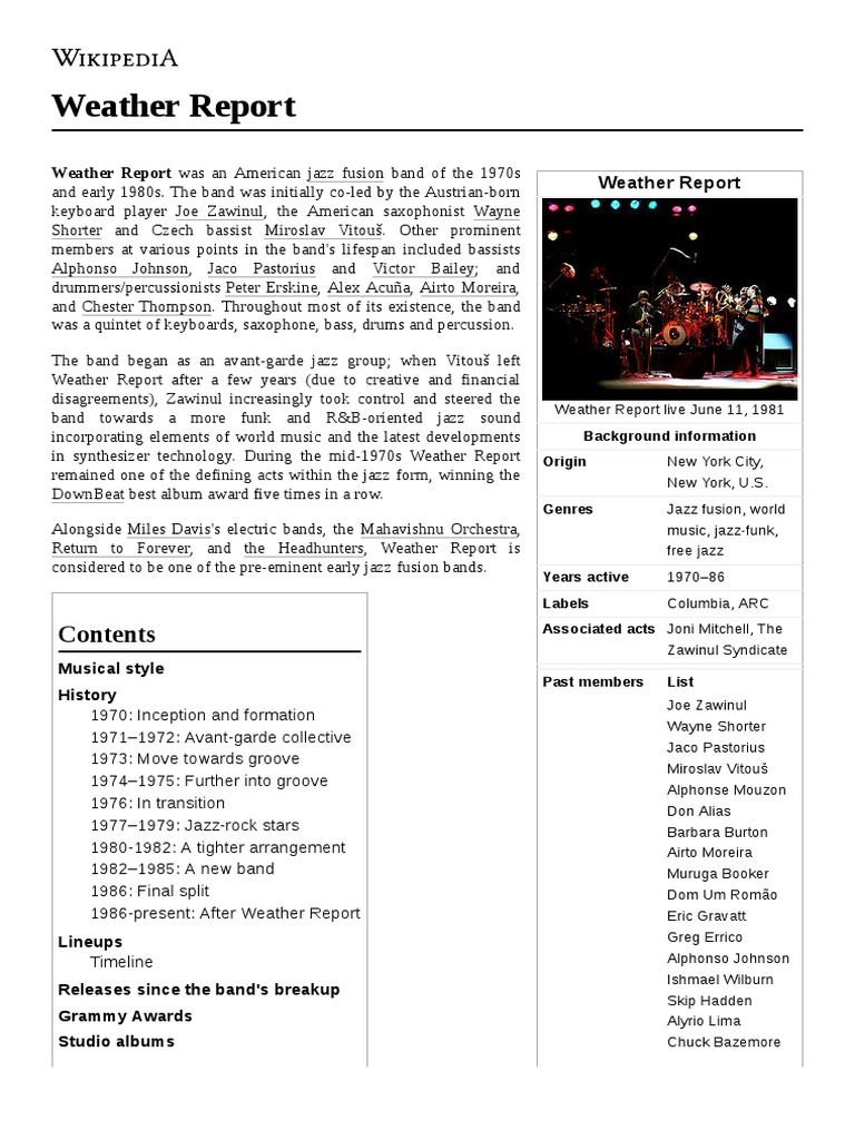 Weather Report: Weather Report Was An American Jazz Fusion Band of The ...