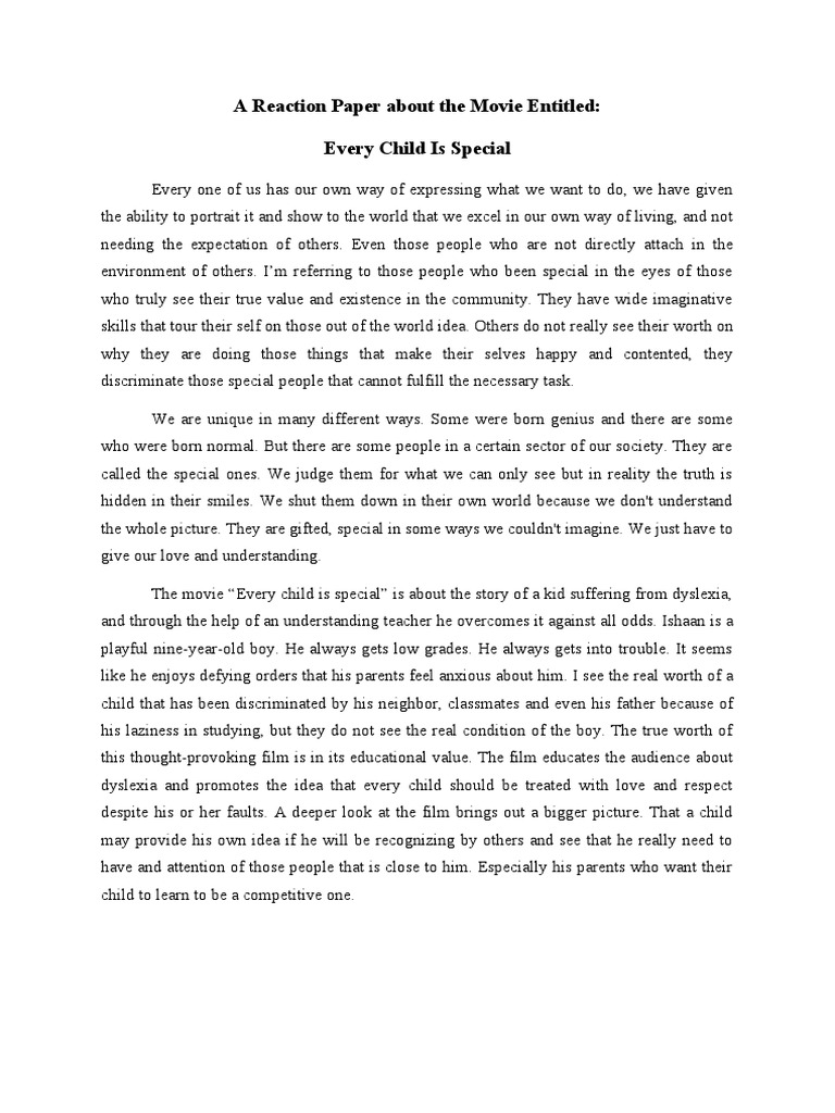 A Reaction Paper About Every Child Is Special | PDF