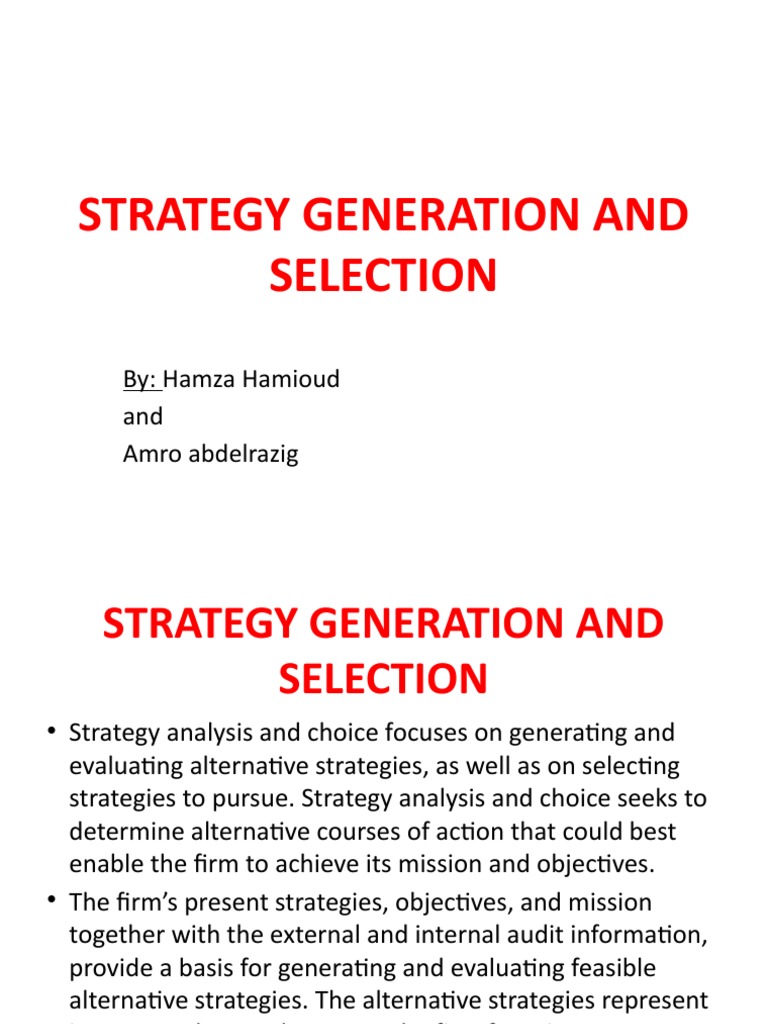Strategy Generation and Selection | PDF | Matrix (Mathematics) | Business