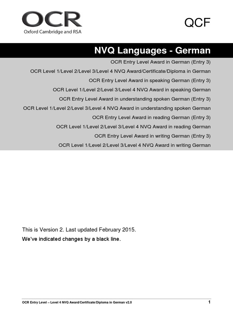 OCR German Language Qualification Structure and Assessment Overview | PDF | Educational ...