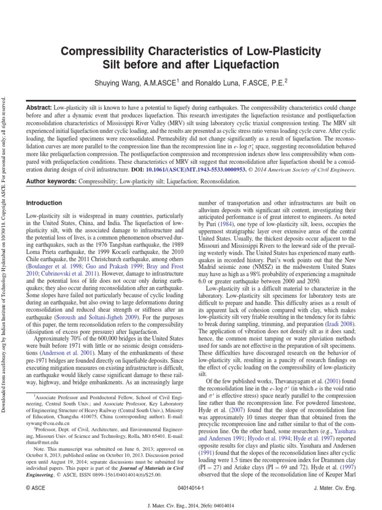 1) Compressibility Characteristics of Low-Plasticity Silt Before and ...