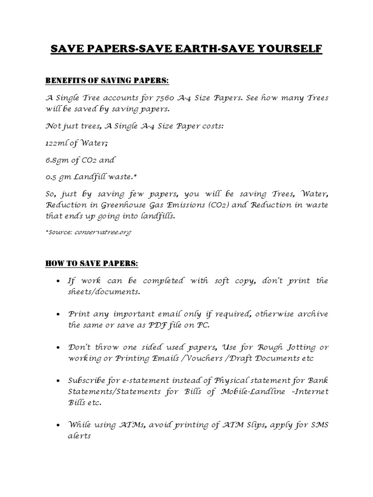 Save Papers-Save Earth-Save Yourself: Benefits of Saving Papers | PDF