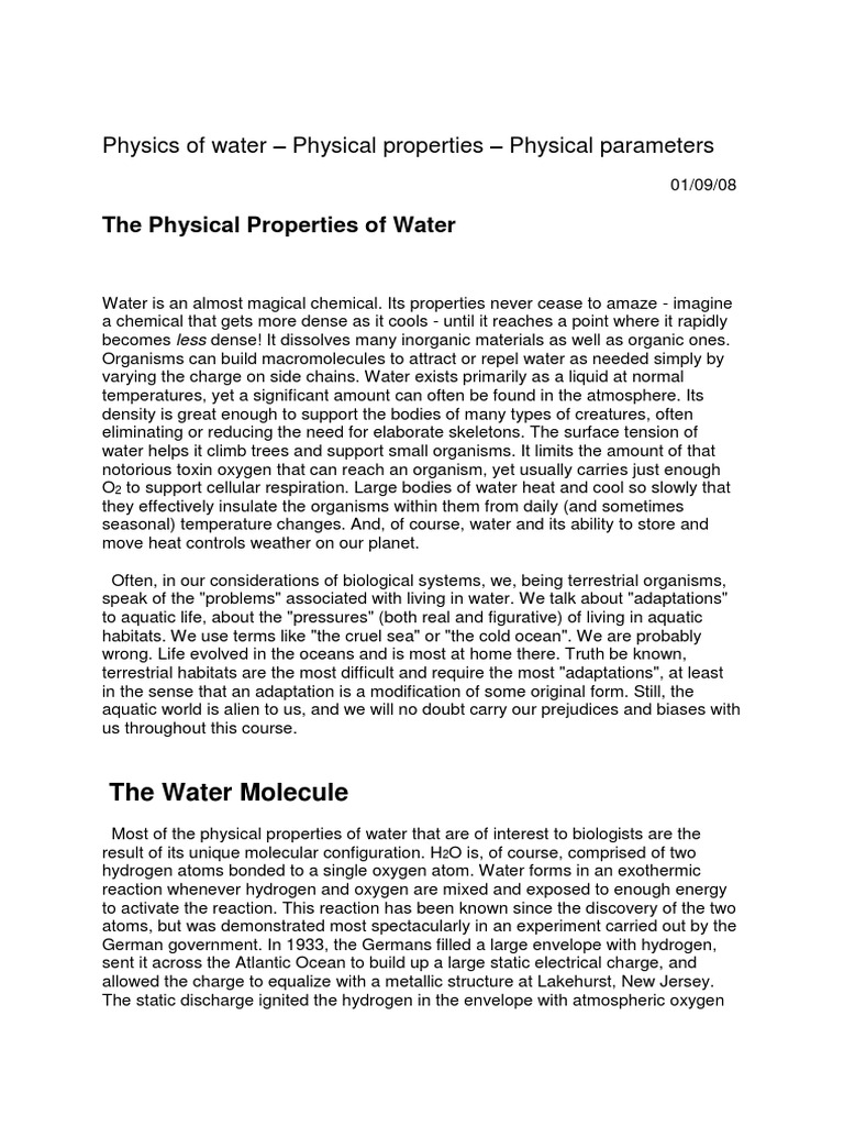 Physics of Water PDF | PDF | Calorie | Evaporation