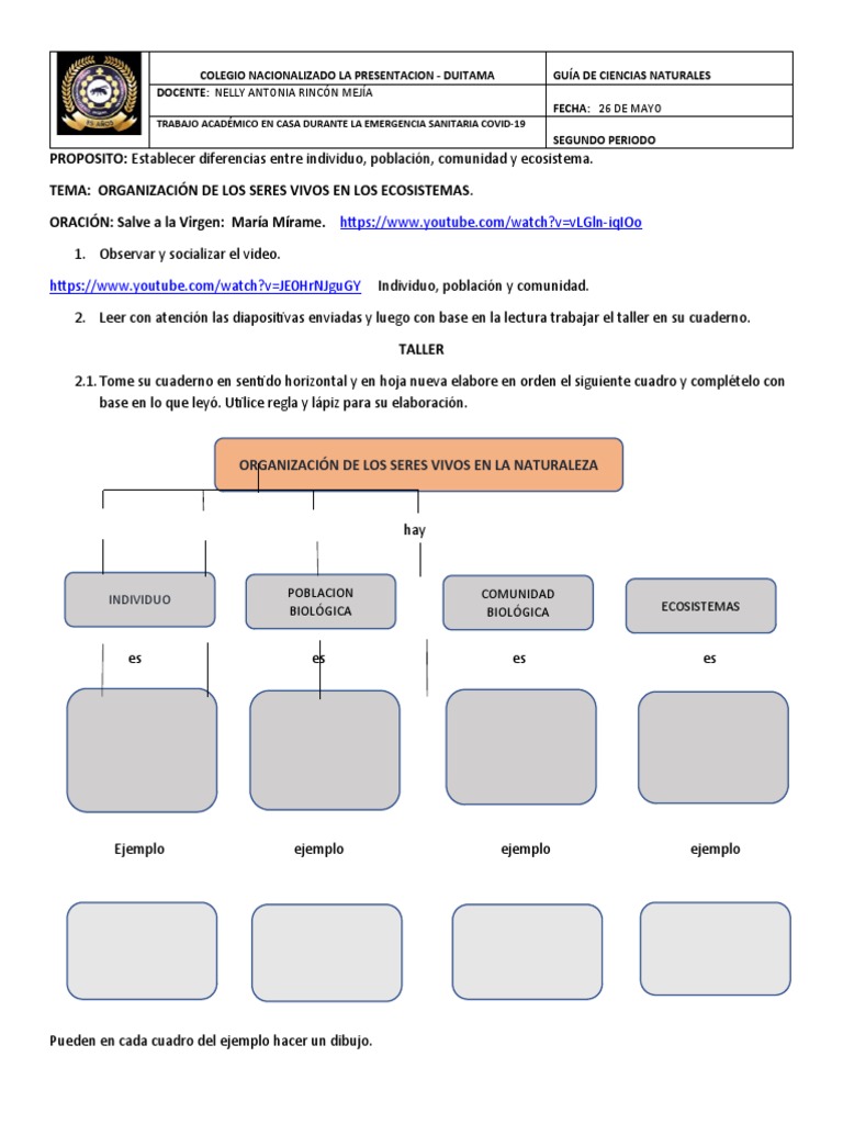 Guia de Naturales Mayo 26 Individuo, Poblacion, Comunidad, Ecosistema ...