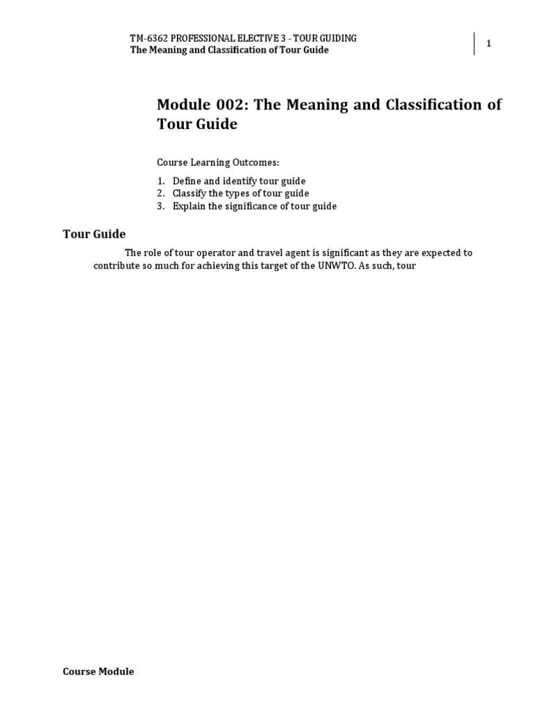Module 002: The Meaning and Classification of Tour Guide | PDF ...
