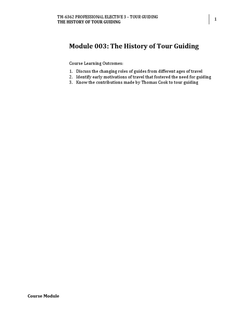 Module 3 Tour Guiding | PDF | Tourism | Middle Ages