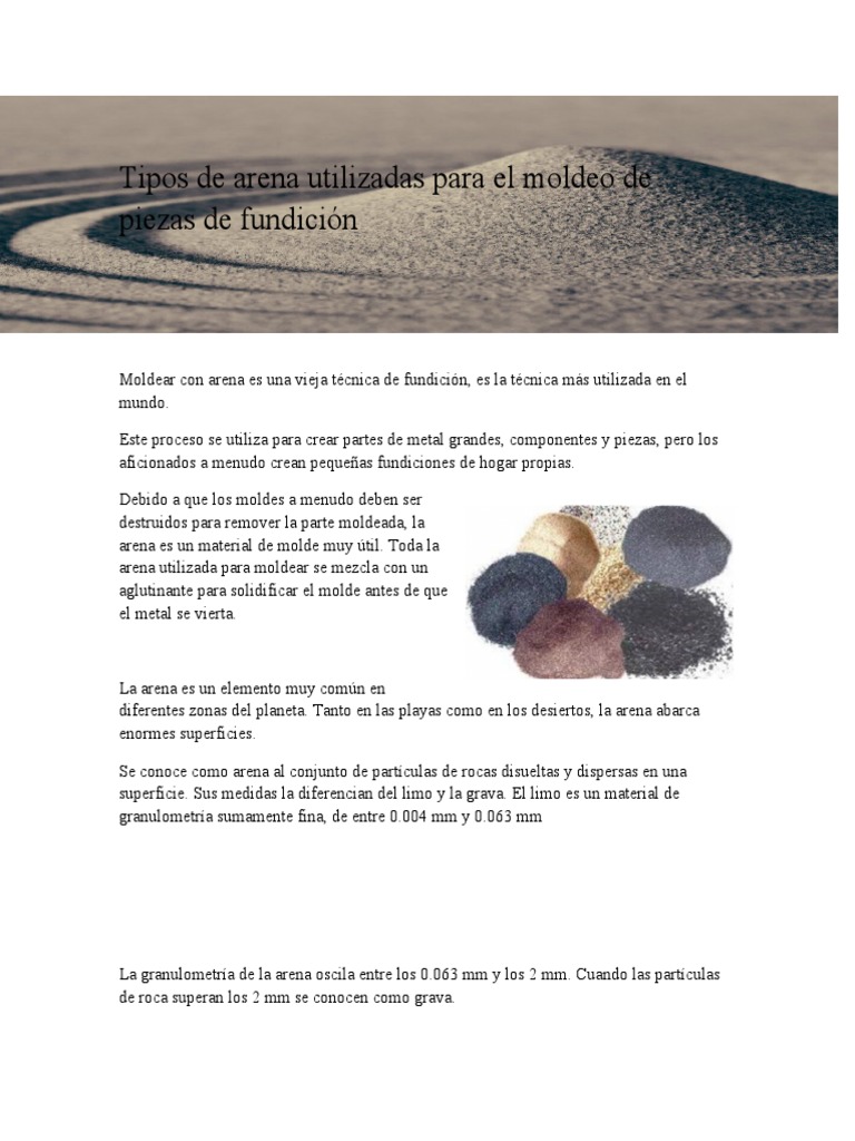 Tipos de Arena Utilizadas para El Moldeo | PDF | Fundición (metalurgia ...