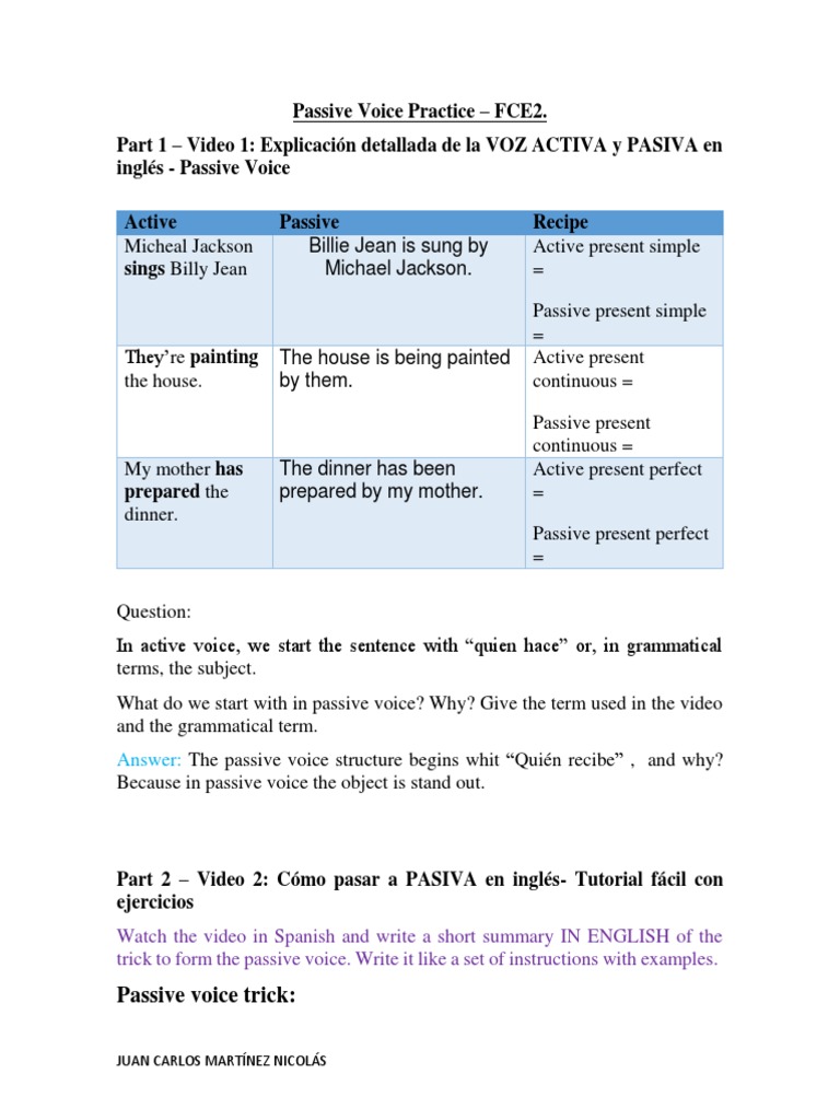 Passive Voice Practice-HOMEWORK | PDF | Subject (Grammar) | Object ...