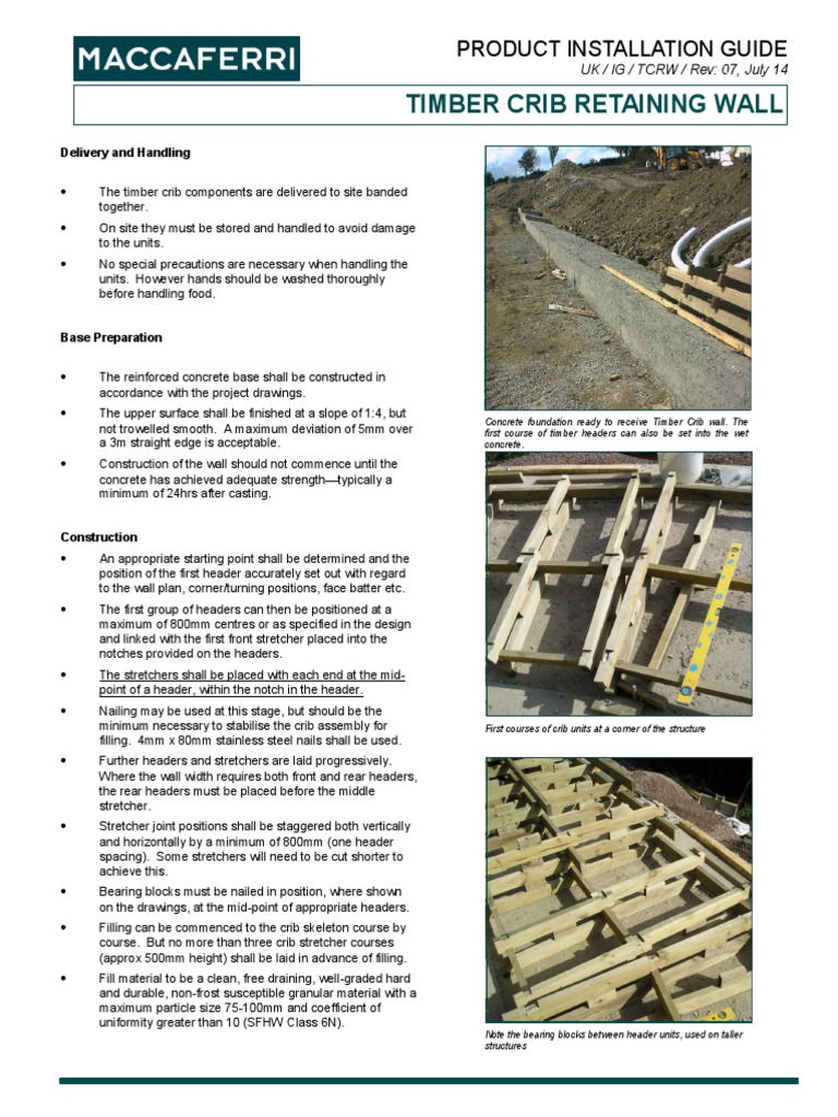 Timber Crib Retaining Wall: Product Installation Guide | PDF | Lumber ...