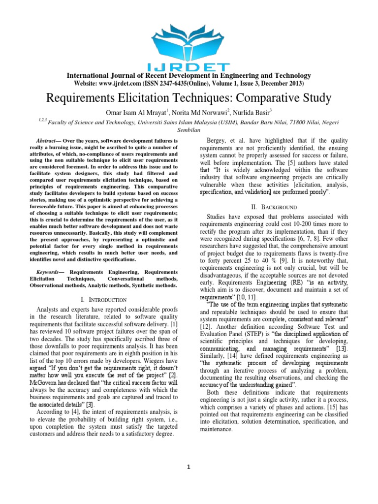 Requirements Elicitation Techniques: Comparative Study | PDF | System | Brainstorming