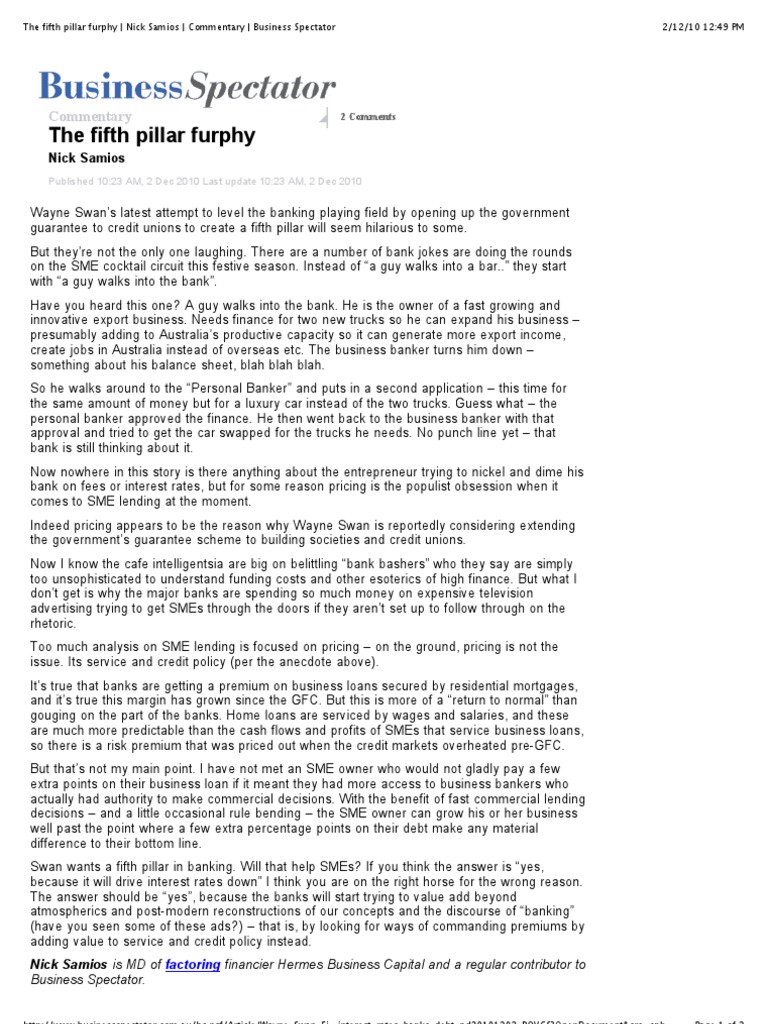 The Fifth Pillar Furphy - Nick Samios - Commentary - Business Spectator ...