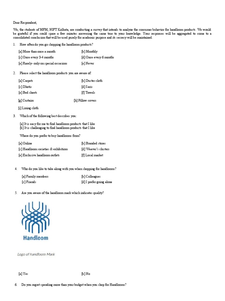 Handloom Consumer Behavior Survey | PDF | Media Manipulation | Business ...