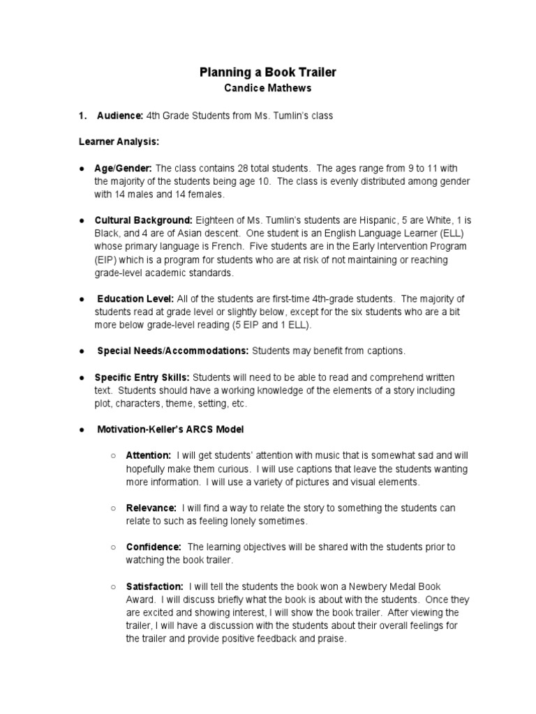 Planning A Book Trailer | PDF | Cognitive Science | Learning