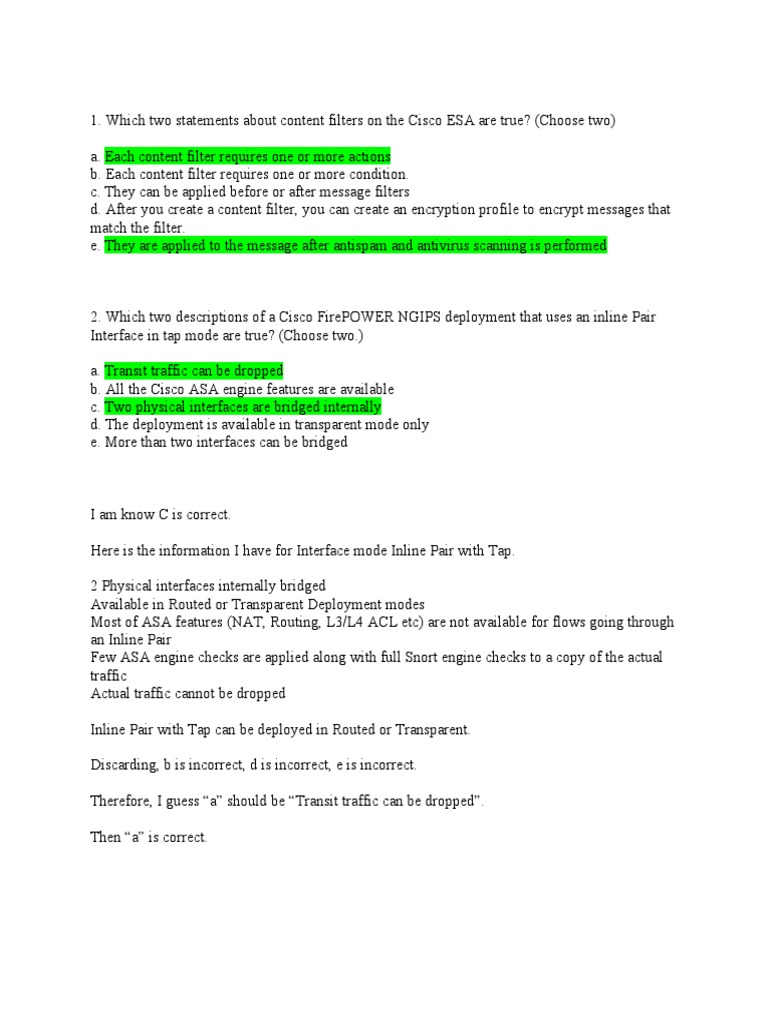 Cisco CCNP Security 300-210 Exam Questions | PDF | Proxy Server | Denial Of Service Attack