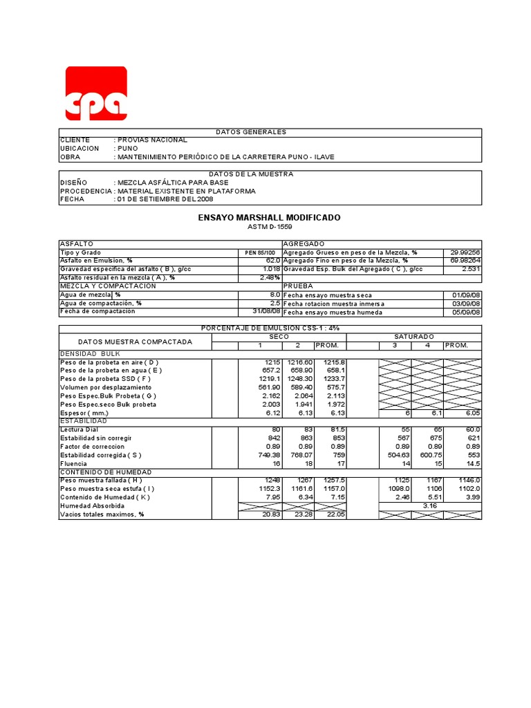 Diseño Marshal Modificado. | PDF | Science | Ciencia aplicada