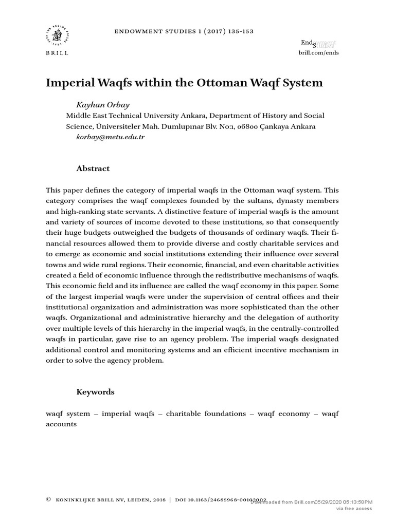 1701 - Imperial Waqfs Within The Ottoman Waqf System - Endowment ...