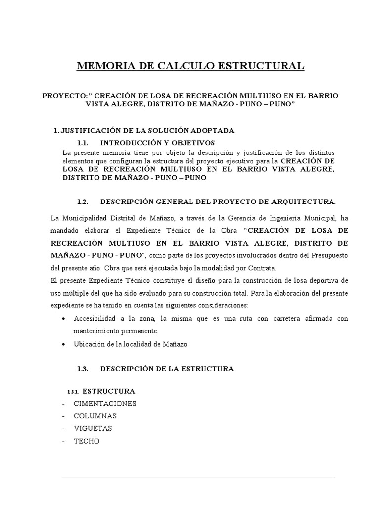 Memoria de Calculo Estructural | PDF | Fundación (Ingeniería) | Hormigón