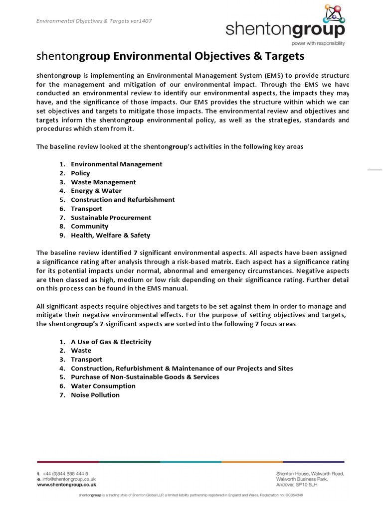 Environmental Objectives & Targets Ver1407 | PDF | Climate Change ...