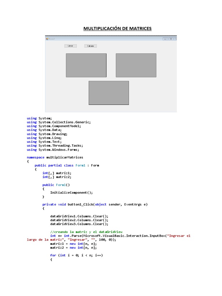 Multiplicación de Matrices C# | PDF | Microsoft | Programación de ...