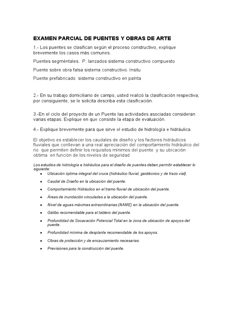 Examen Parcial de Puentes y Obras de Arte | PDF | Puente | Fatiga ...