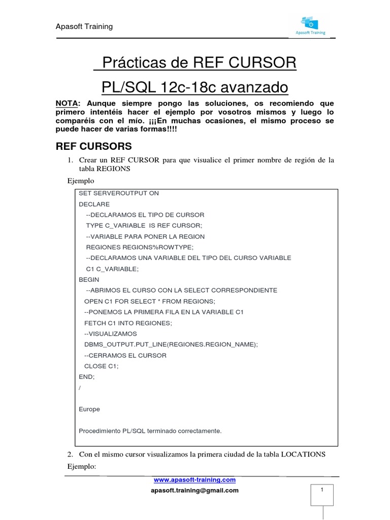 Avanzadas prácticas con REF CURSORS en PL/SQL | PDF | Pl / Sql ...