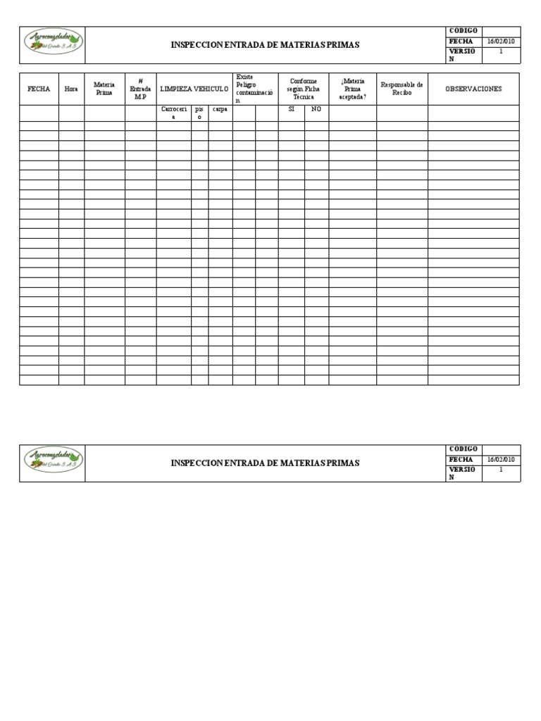 Inspección de Materia Prima Entrada | PDF