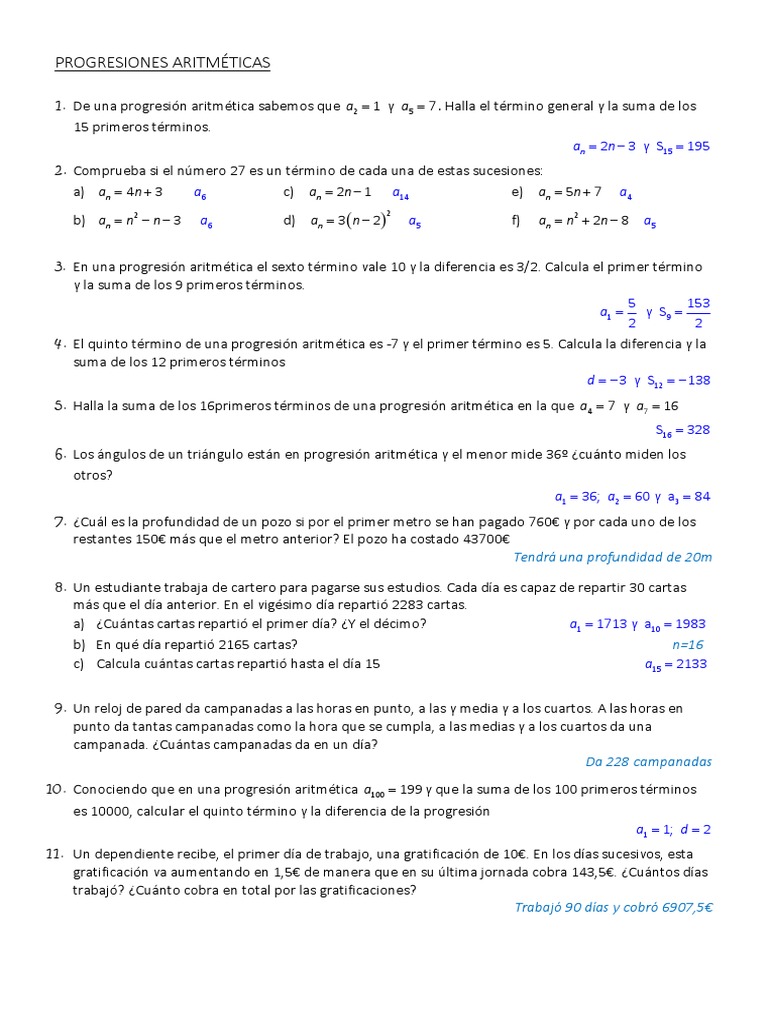 Ejercicios de Progresiones Aritméticas | PDF | Ajedrez | Enseñanza de matemática