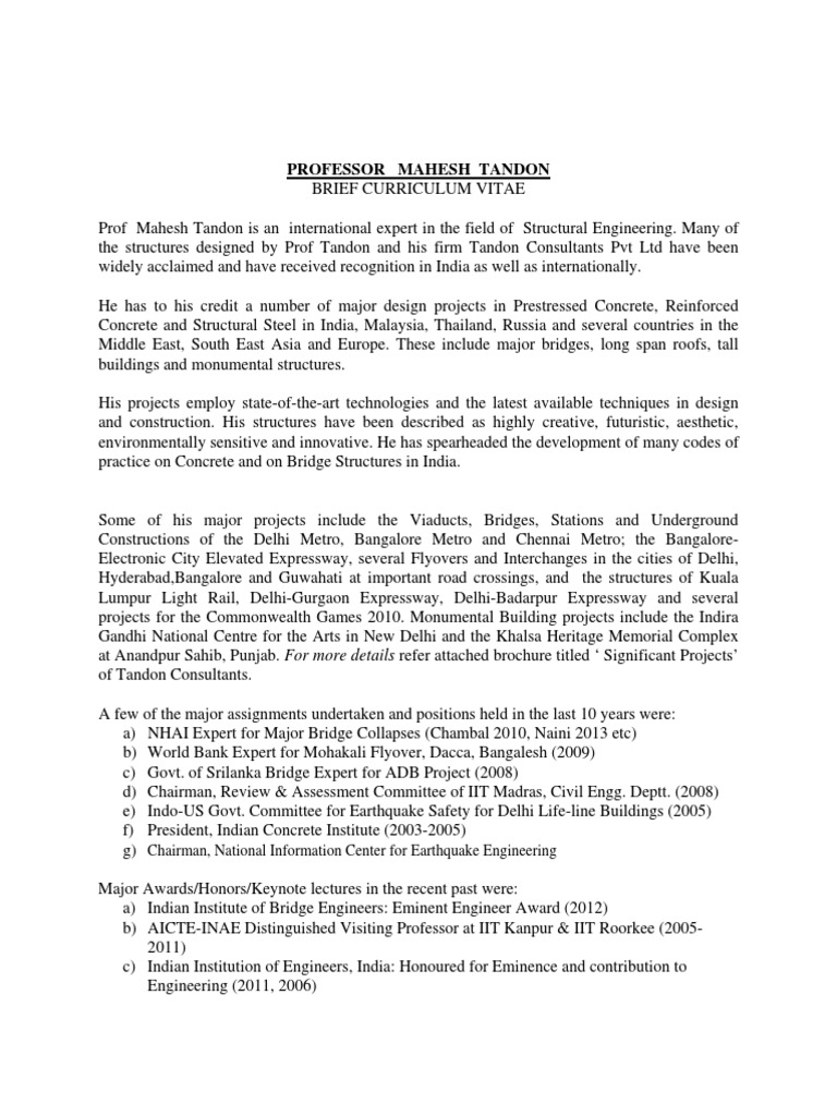 Prof Mahesh Tandon PDF | PDF | Delhi | Bridge