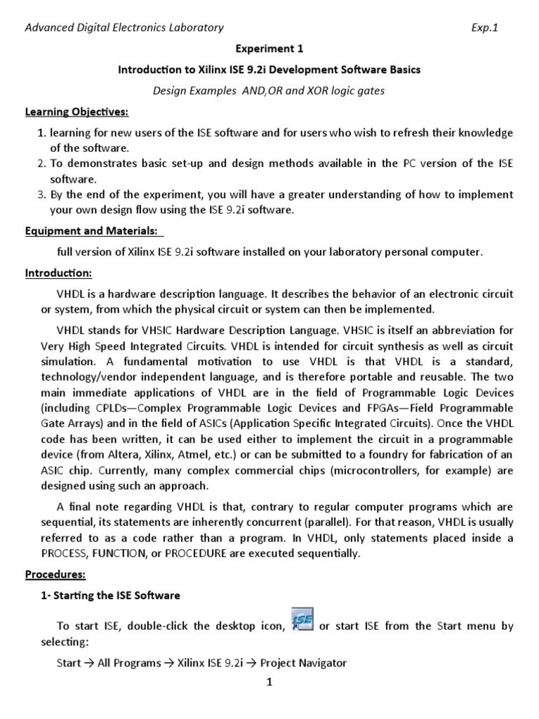 Experiment 1 Introduction To Xilinx ISE 9.2i Development Software Basics | Download Free PDF ...